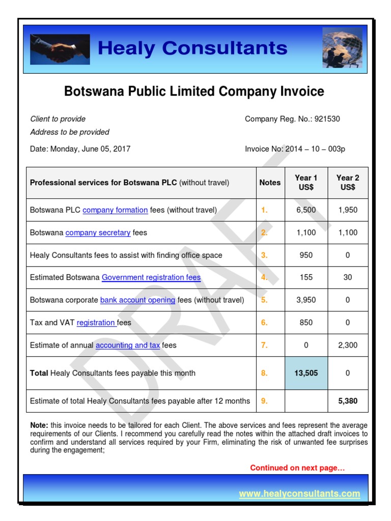 Draft Invoice Botswana PLC | PDF | Invoice | Travel Visa