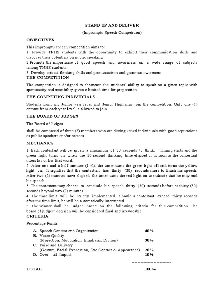 Extempo Guidelines | PDF | Public Speaking | Singing