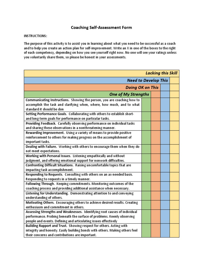Coaching Self Assessment Form | Download Free PDF | Competence (Human ...