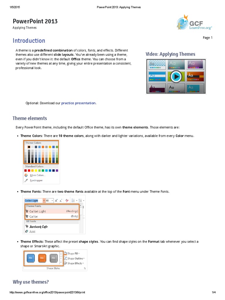 PowerPoint 2013 - Applying Themes | PDF | Microsoft Power Point | Software