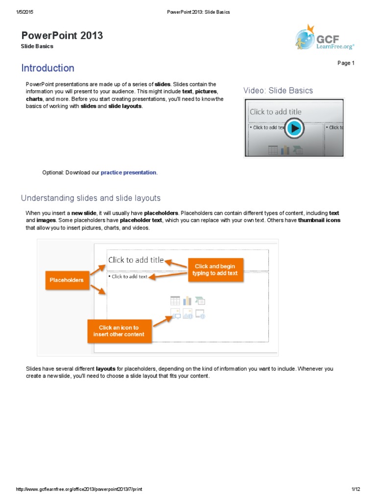 PowerPoint 2013 Slide Basics Guide | PDF | Page Layout | Microsoft ...