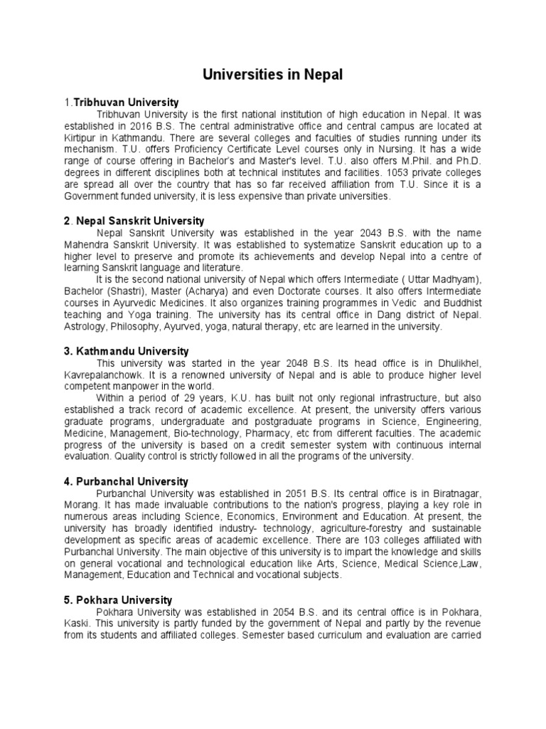 Universities in Nepal: 1.tribhuvan University | PDF | Bachelor's Degree ...