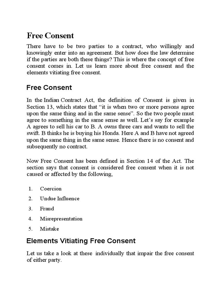 Free Consent PRESENTATION | PDF | Misrepresentation | Doctrine