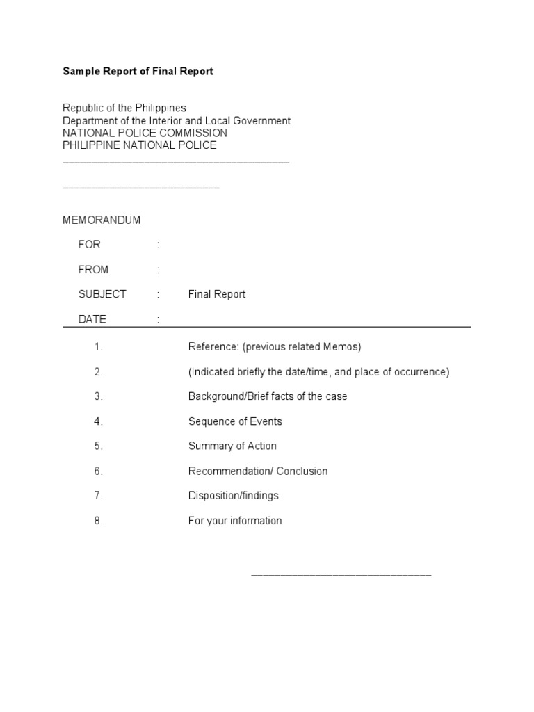 Sample Format of Final Report | PDF