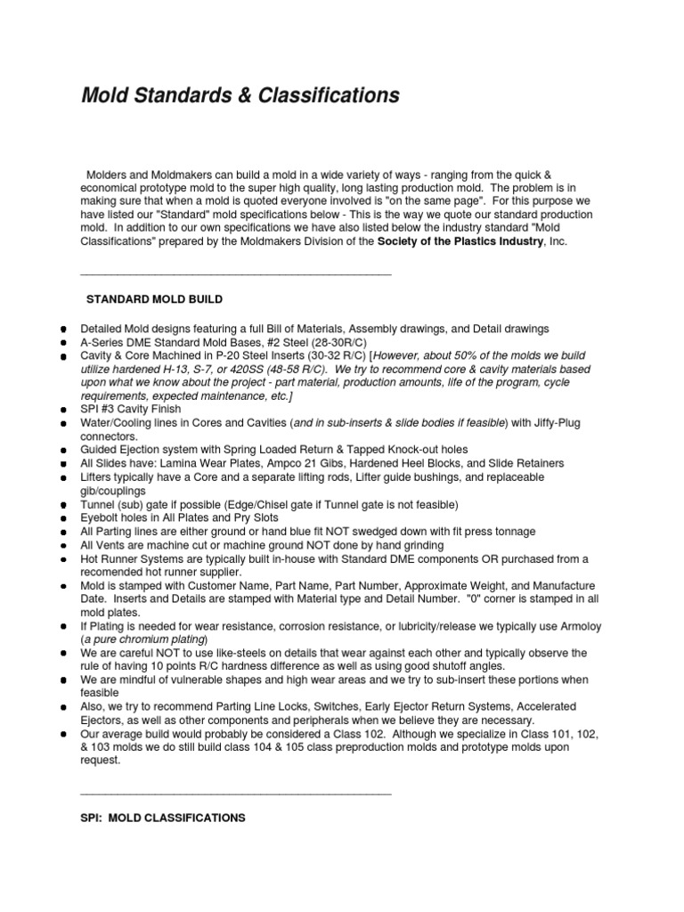 Mold Standards & Classifications | PDF | Wear | Secondary Sector Of The ...