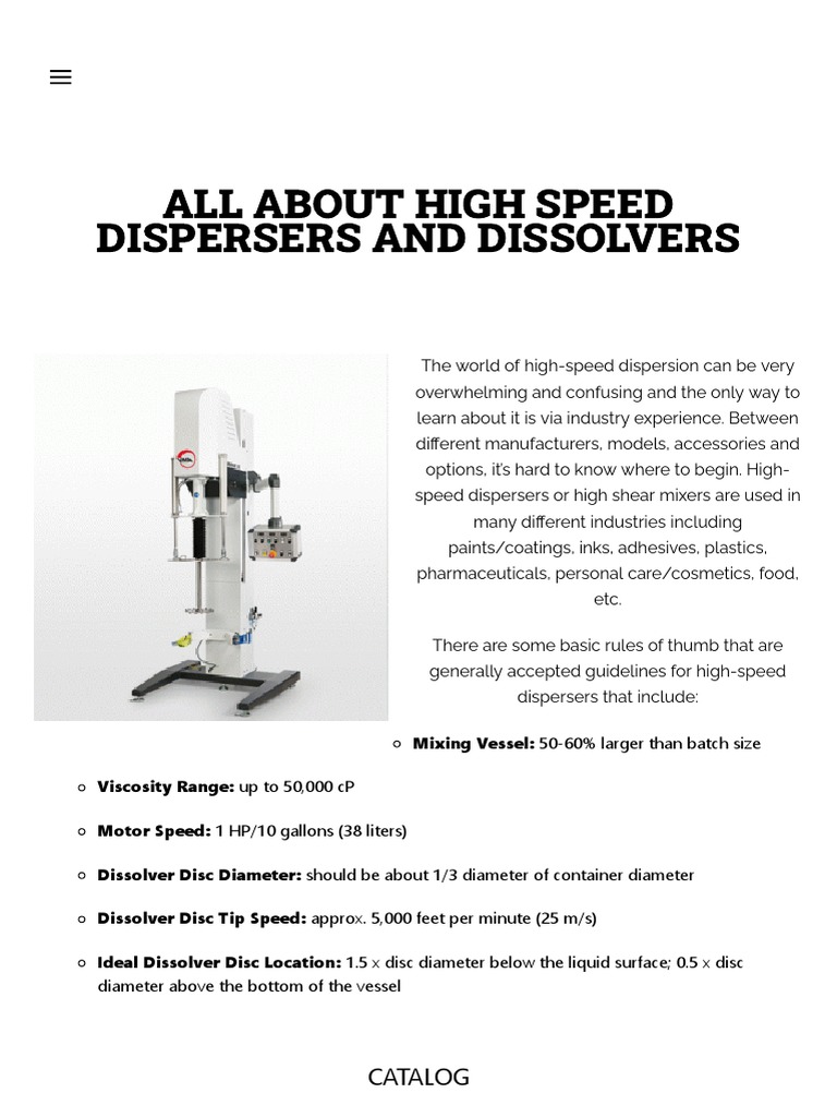 All About High Speed Dispersers and Dissolvers and Dispermats - ByK ...