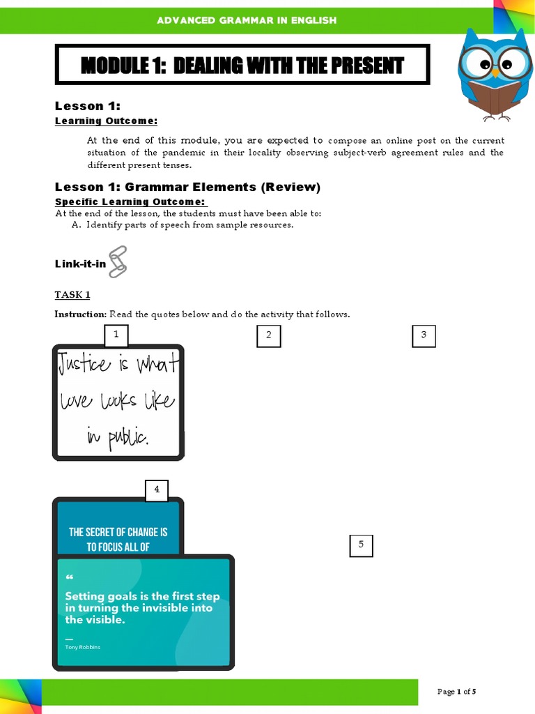IS 104 - Module 1 - Lesson 1 - (Grammar Elements Review) Advance Grammar | Download Free PDF ...