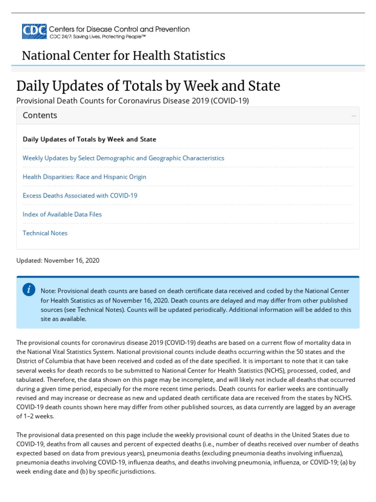 Daily Updates of Totals by Week and State: National Center For Health ...