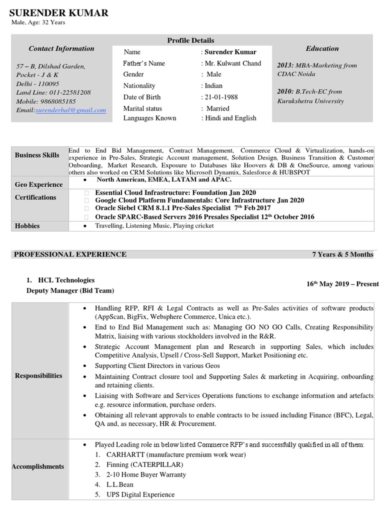 Surender Kumar: Pre-Sales Expertise | PDF | Request For Proposal ...