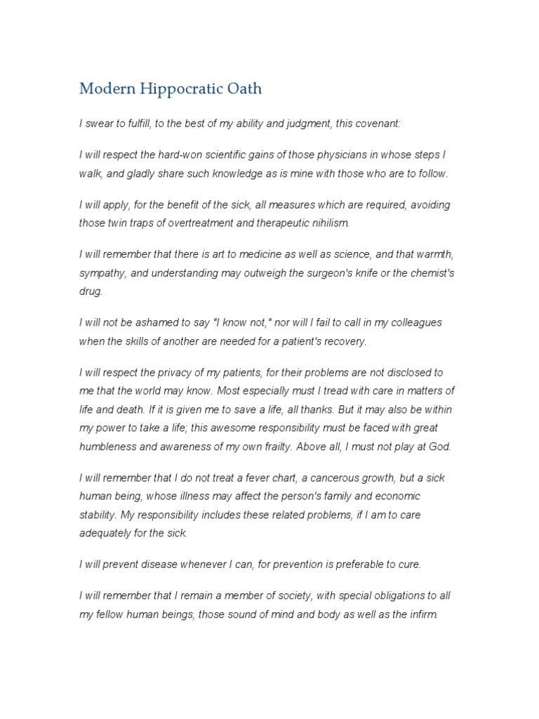 Modern Hippocratic Oath | PDF