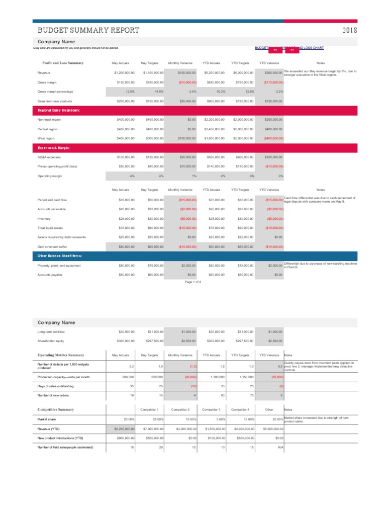 Budget Summary Report1 | PDF | Corporations | Balance Sheet