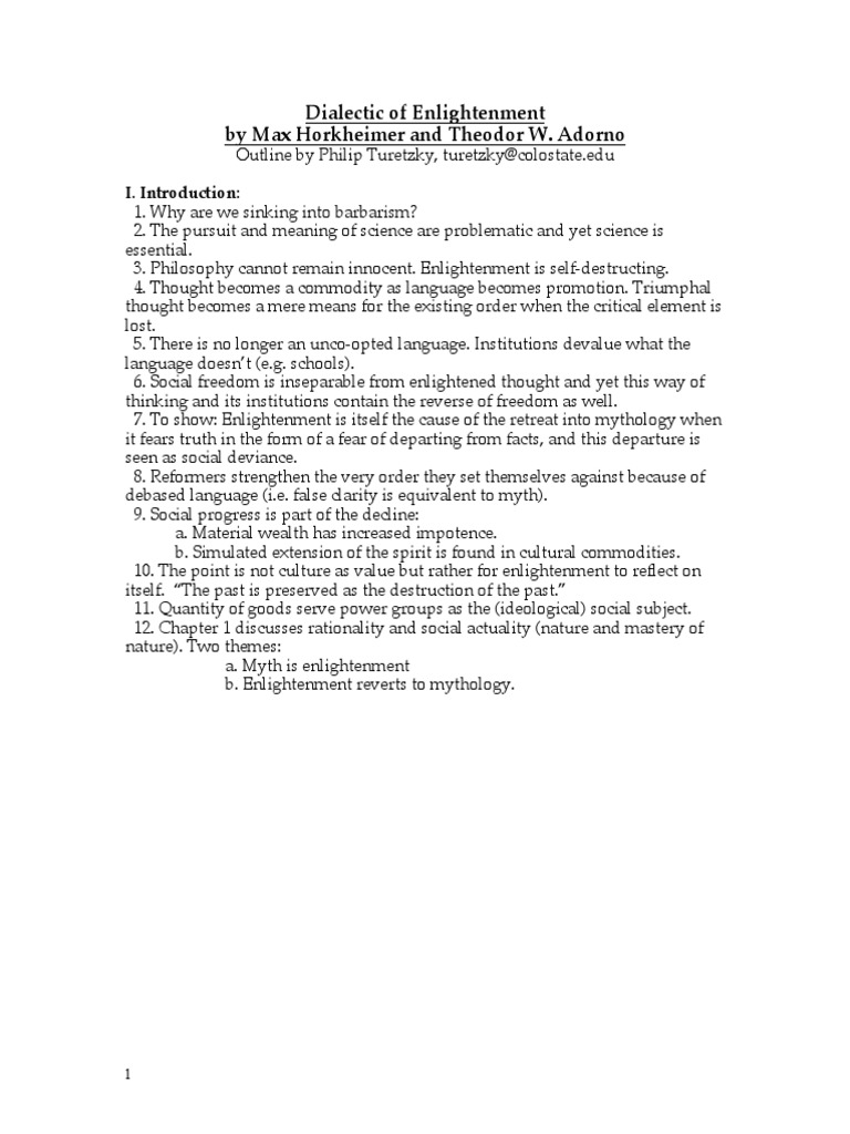 Outline of Max Horkheimer and Theodor Ad | PDF | Age Of Enlightenment ...
