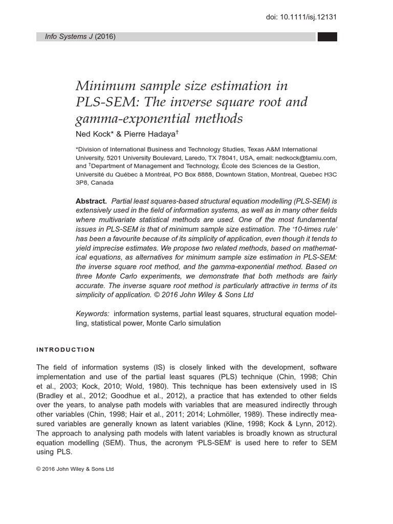 Kock2016 Minimum Sample Size Estimation in PLS-SEM | Download Free PDF ...