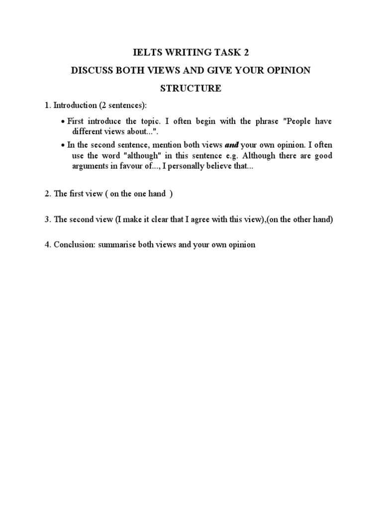 Ielts Writing Task 2 Discuss Both Views and Give Your Opinion Structure ...