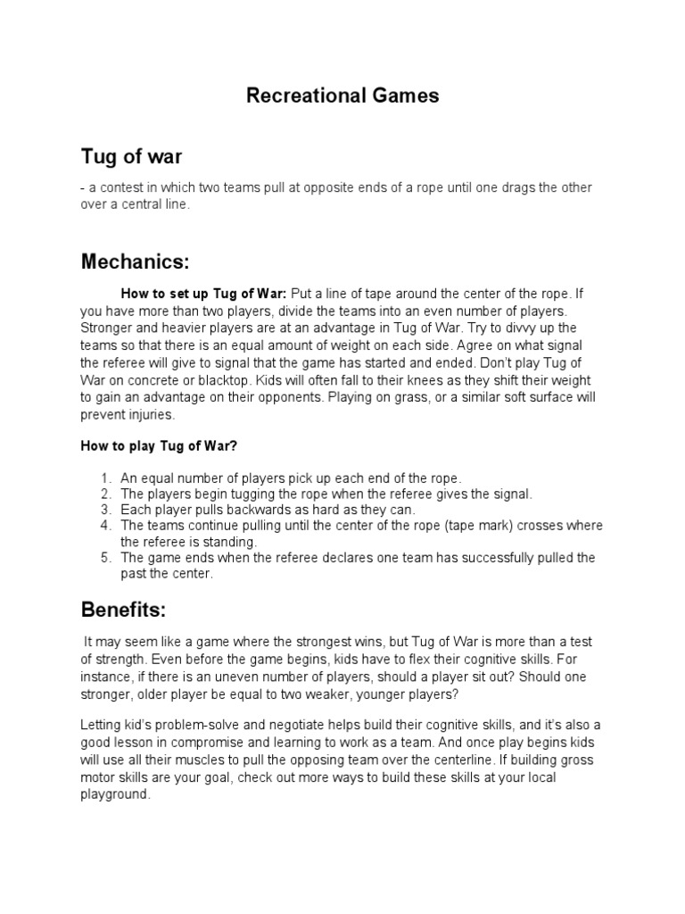 Recreational Games Tug of War | PDF | Physical Fitness | Hobbies