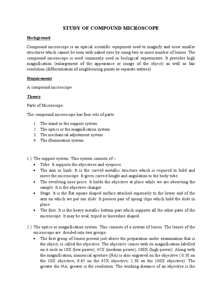 Study of Compound Microscope | PDF | Glass Applications | Microscopy