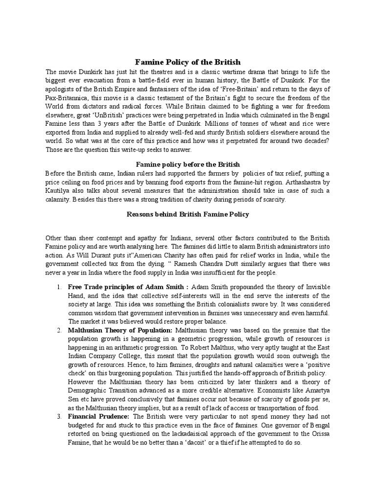 History TA British Famine Policy | PDF | Famine | Economies