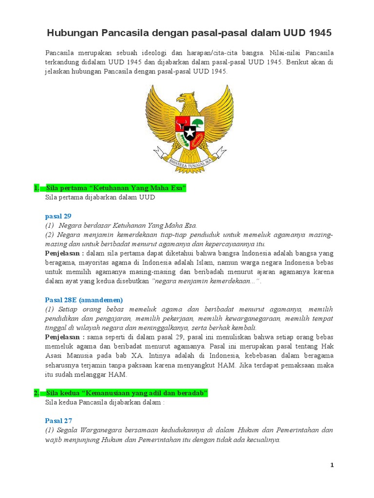 Hubungan Pancasila Dengan Pasal | PDF