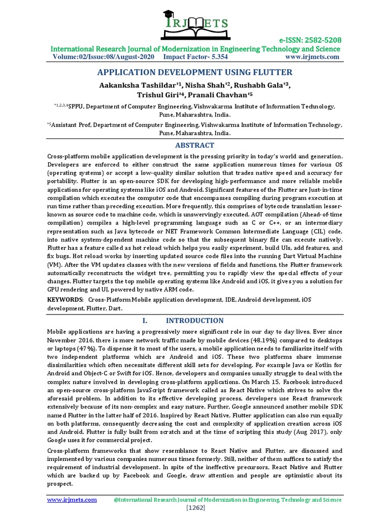 Application Development Using Flutter | PDF | Cross Platform Software | Android (Operating System)