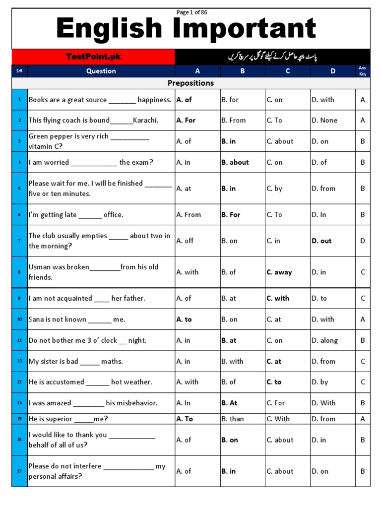1000 MCQs One Paper Book (English) by TestPoint - PK | PDF