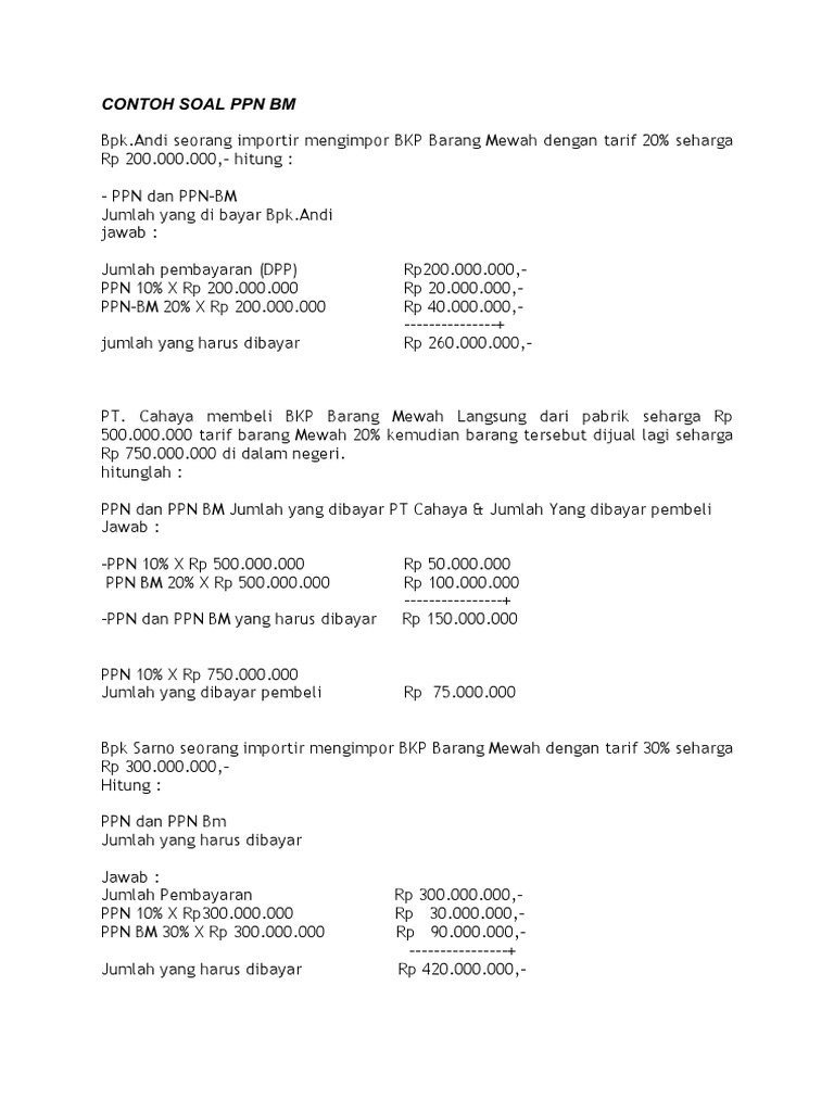 Contoh Soal PPN BM | PDF | Pengelolaan Keuangan & Uang
