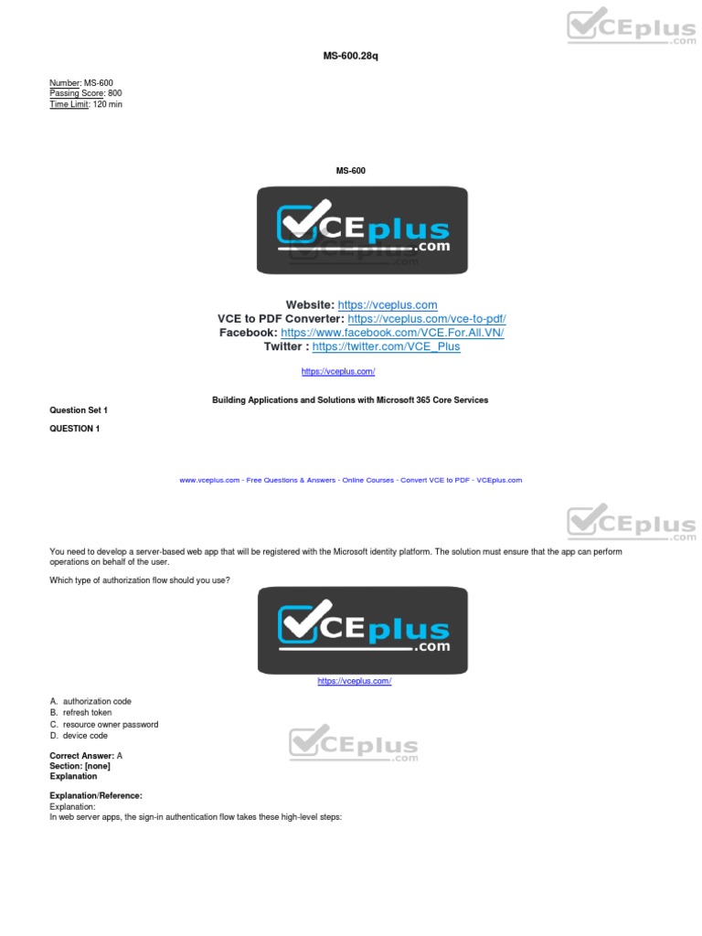 Number: MS-600 Passing Score: 800 Time Limit: 120 Min: Website: VCE To ...