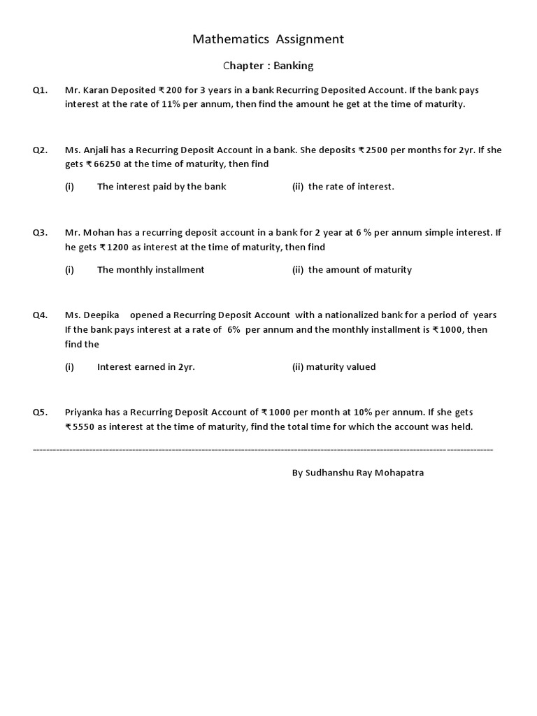 Mathematics Class 10 Banking Assignment | PDF
