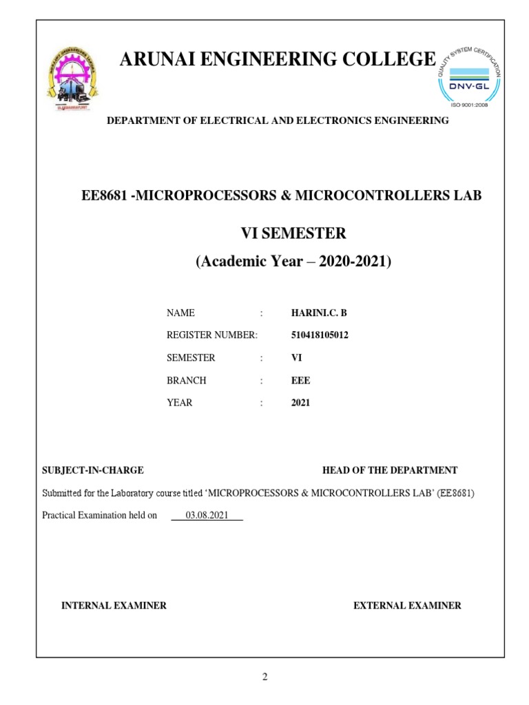 EE8681 Microprocessors and Microcontrollers Lab | PDF | Microcontroller | Central Processing Unit