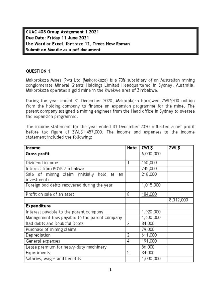 CUAC 408 Group Assignment 1 2021 | PDF | Dividend | Taxes