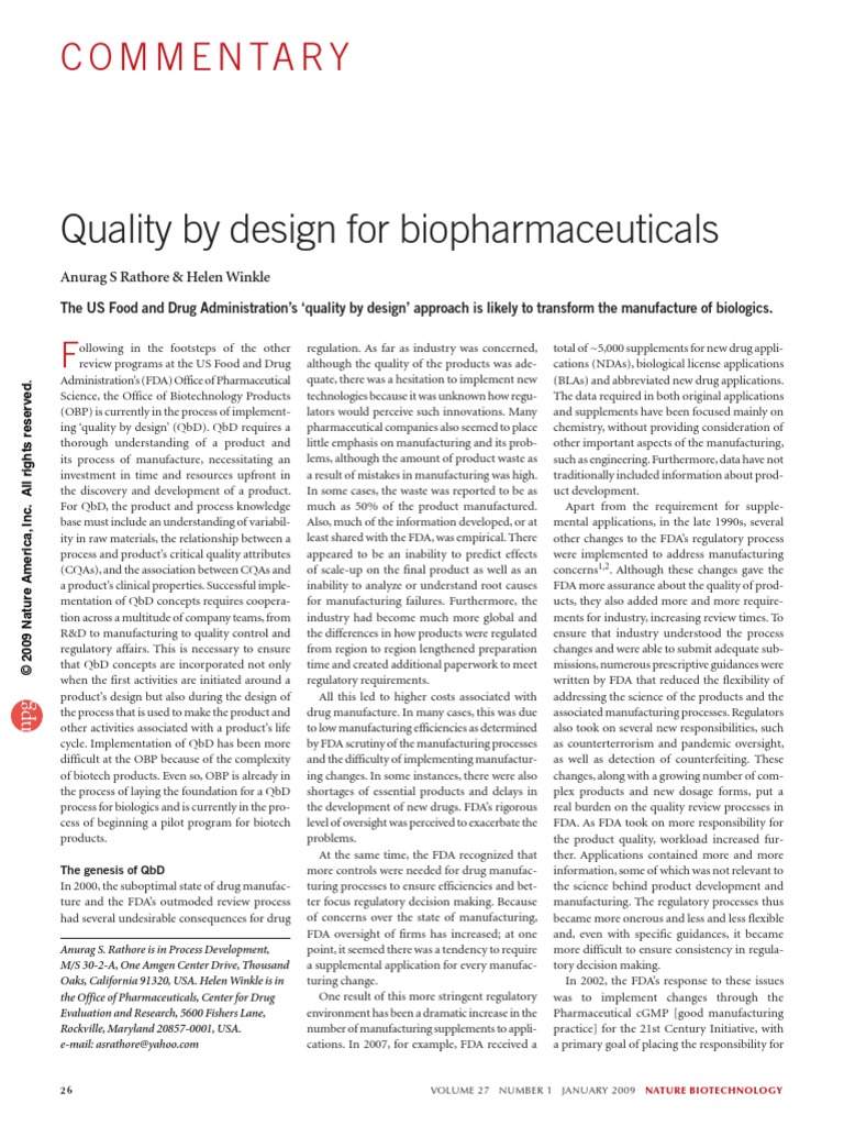 QBD Biopharmaceuticals Nature | PDF | Food And Drug Administration ...