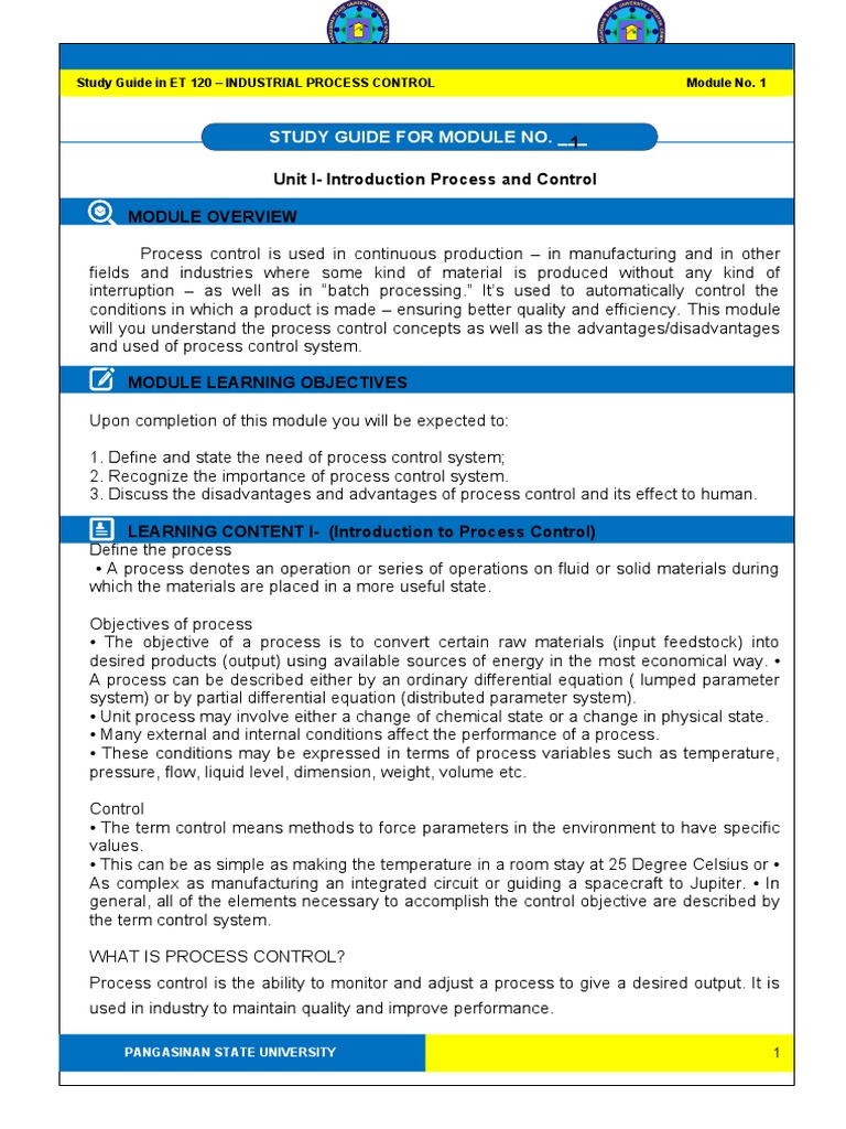 1 Unit I-Introduction Process and Control Module Overview: Study Guide ...