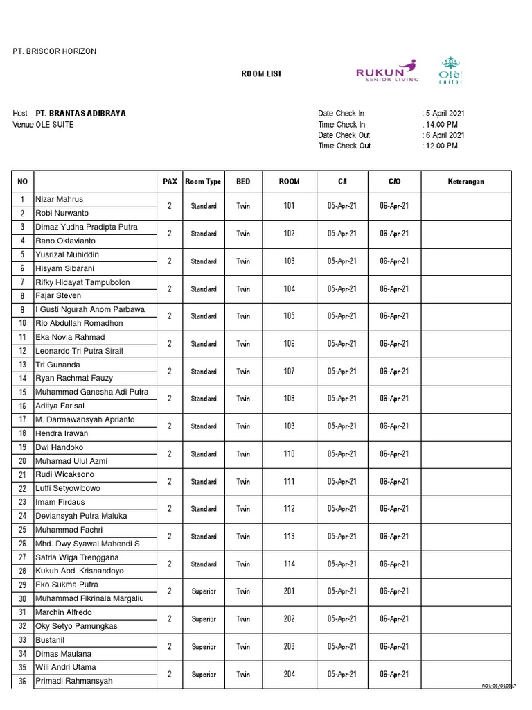 Pt. Briscor Horizon: Room List | PDF
