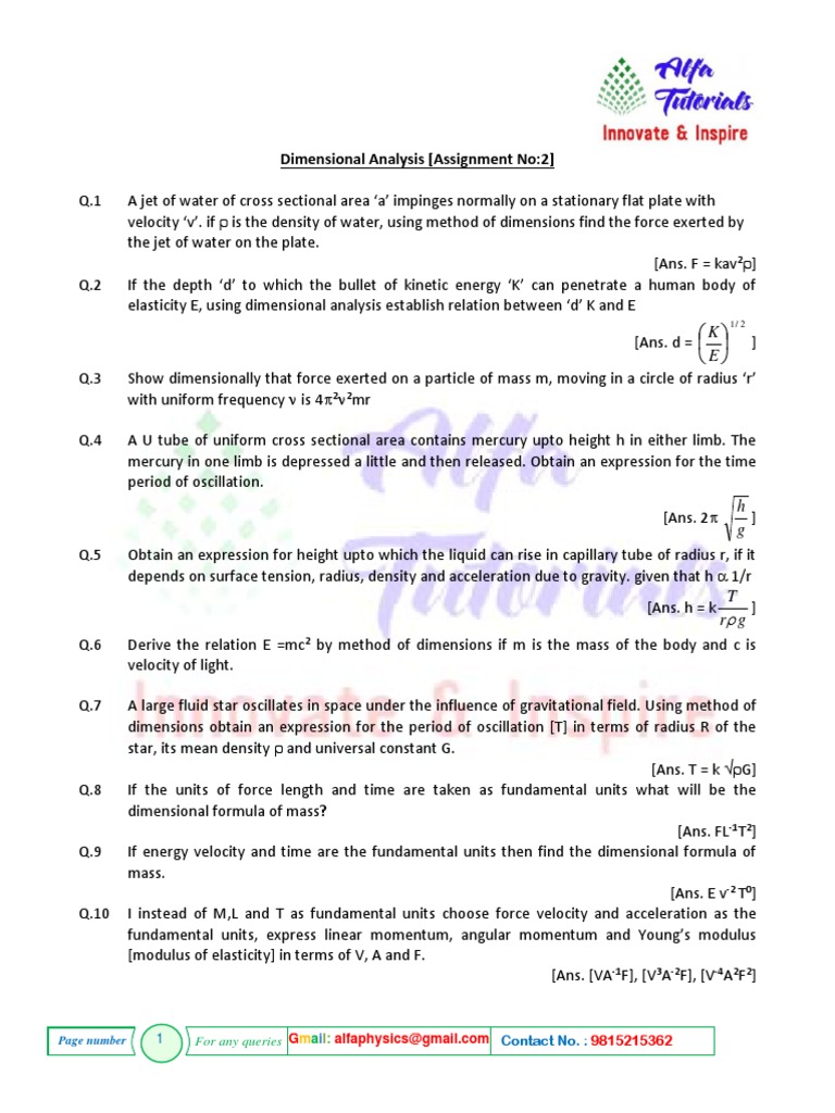 Dimensional Analysis (Assignment No:2) : For Any Queries | PDF ...