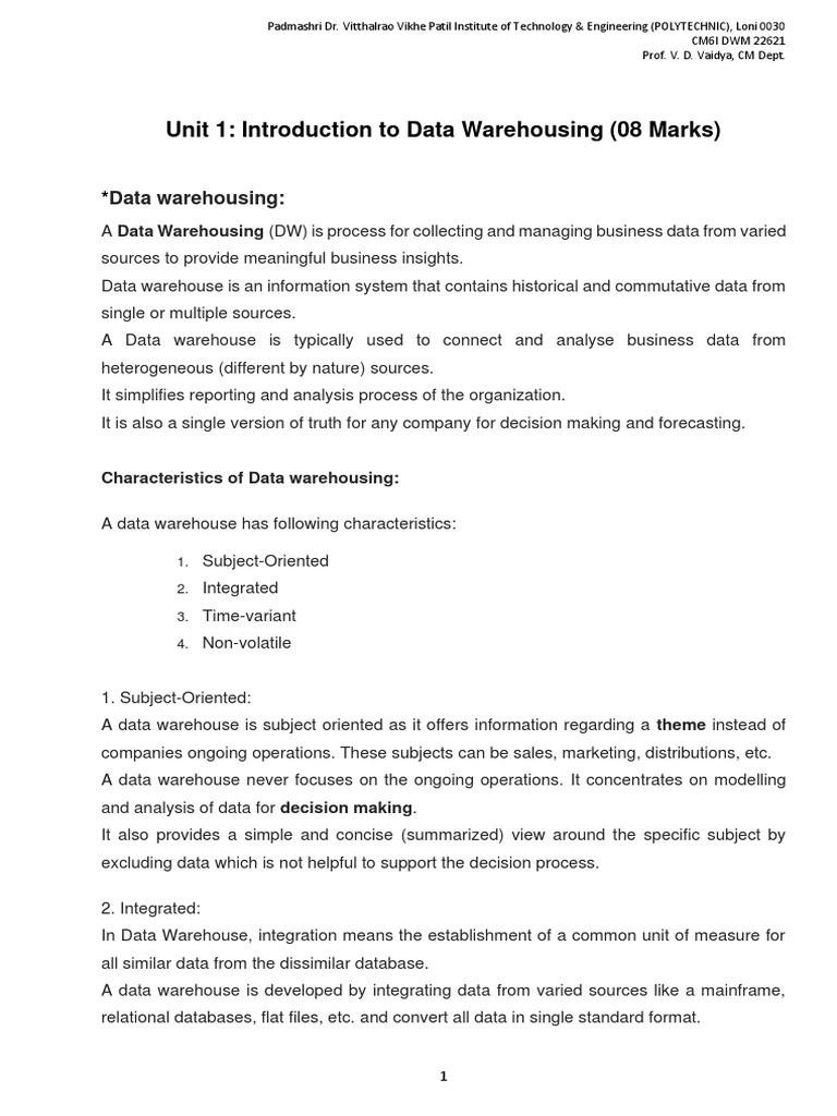 DWM Unit 1. Introduction To Data Warehousing | PDF | Data Warehouse ...