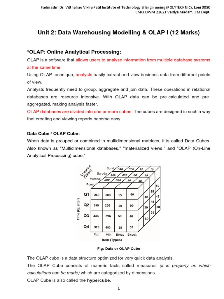 DWM Unit 2. Data Warehousing Modeling & OLAP I | PDF | Data Warehouse | Information Technology ...