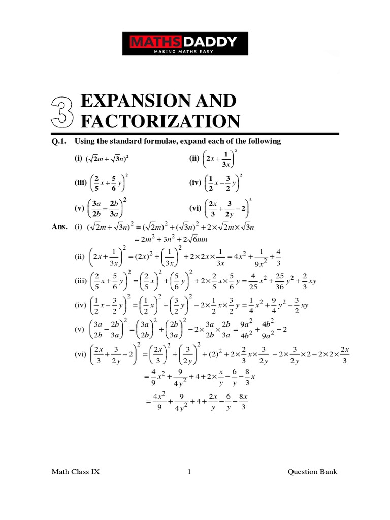 Expansion and Factorisation Grade 9 Sheet | PDF | Algebra | Teaching ...