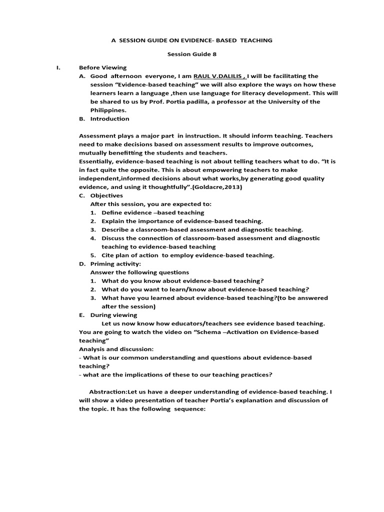 A Session Guide On Evidence | PDF | Evidence Based Practice | Education Theory