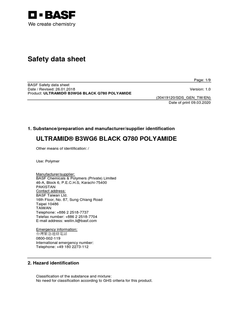 Ultramid B3WG6 Black Polyamide | PDF | Toxicity | Occupational Safety ...