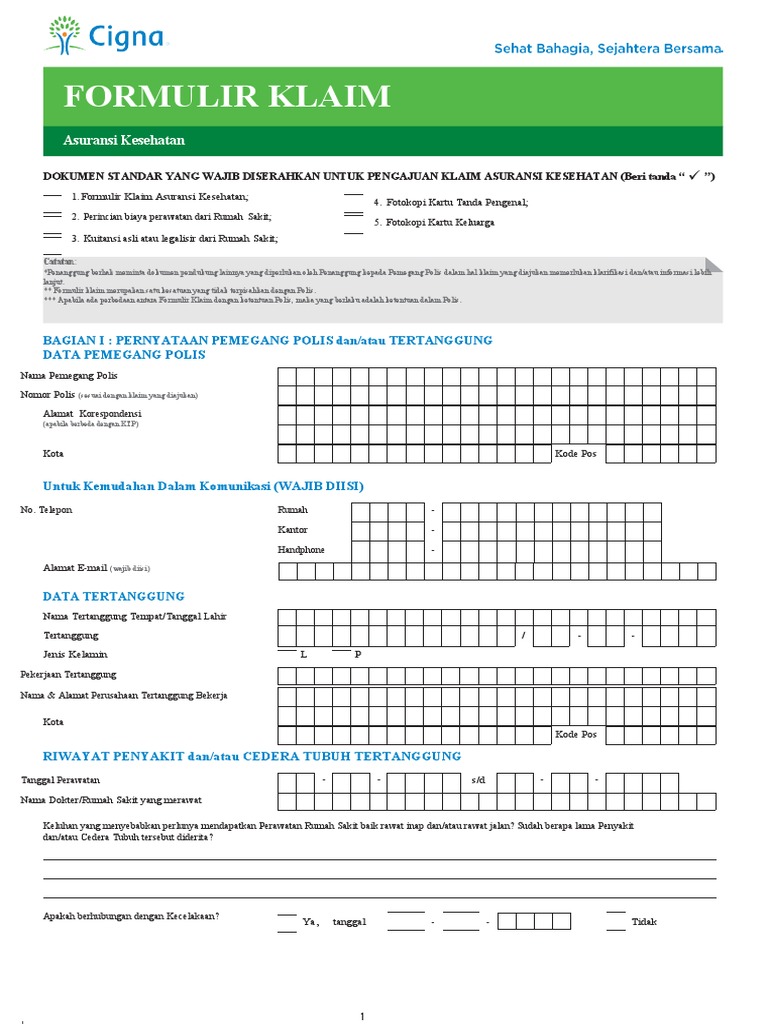 Form Formulir Claim Kesehatan CIGNA | PDF