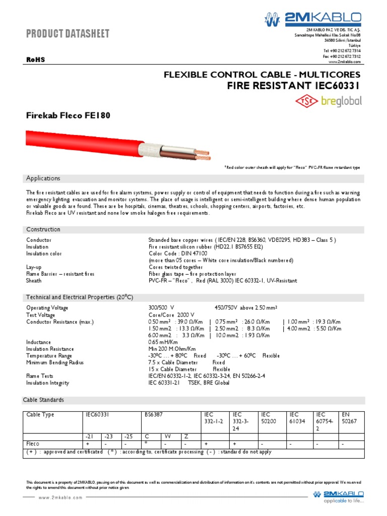 Control cable datasheet with fire resistant properties | PDF ...