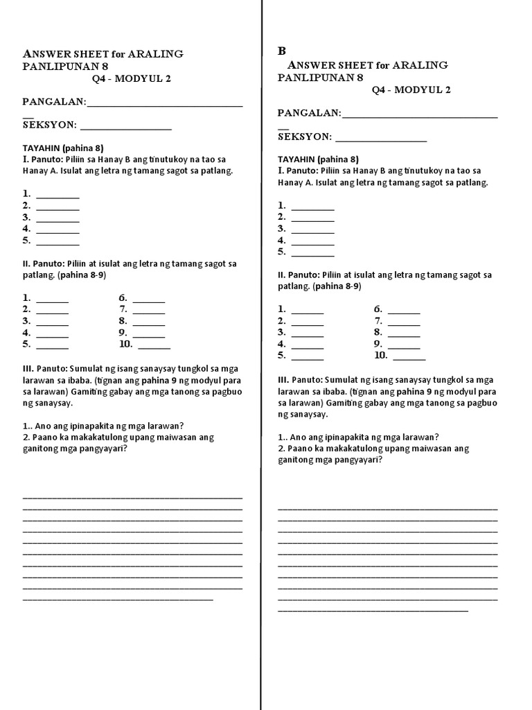 AP8 Q4 M2 Ans - Sheet | PDF