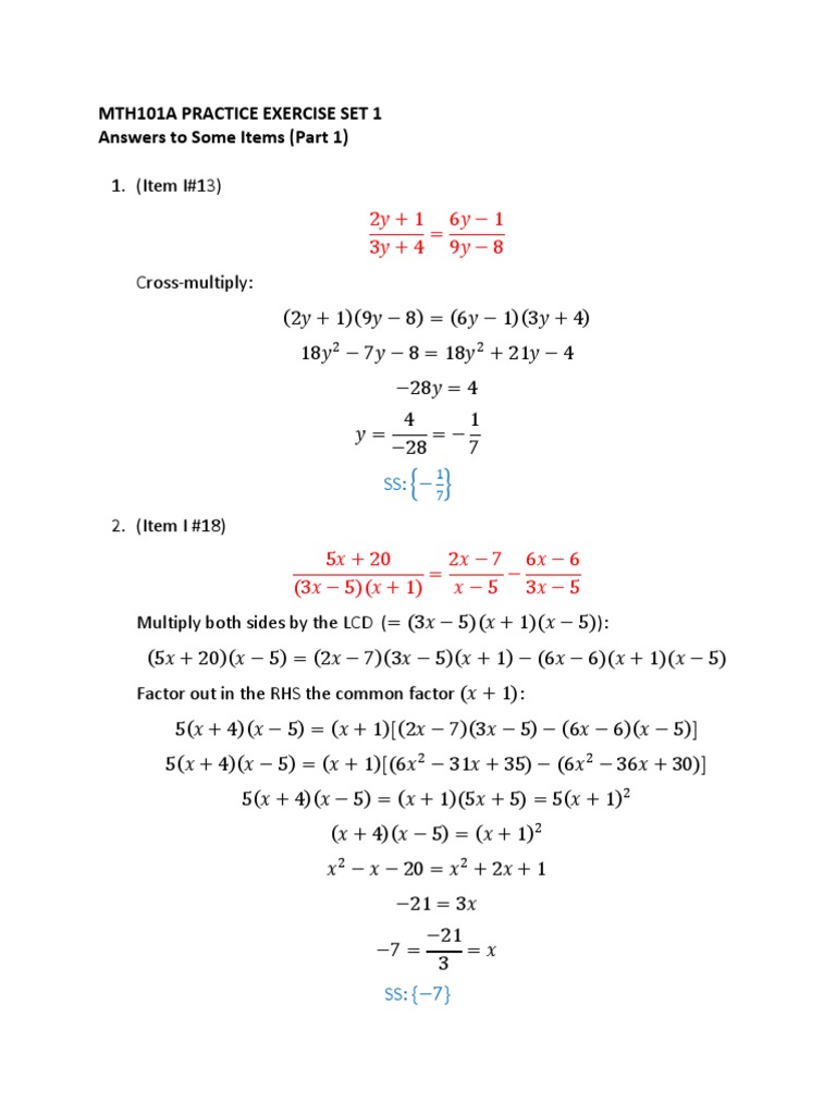 MTH101A PRACTICE EXERCISE SET 1 (Answers Part 1) | PDF | Mathematical ...