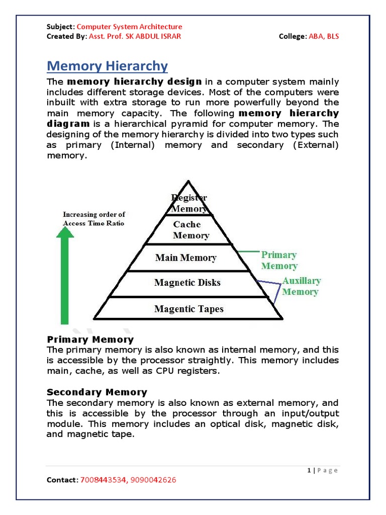 Memory Hierarchy: Memory Hierarchy Design in A Computer System Mainly | PDF | Cpu Cache ...