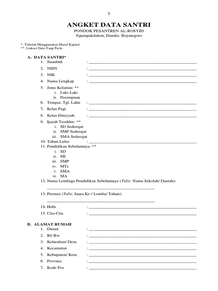 Angket Data Santri | PDF