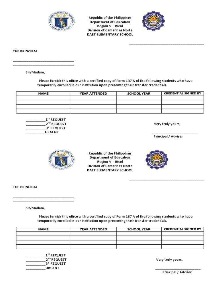 Form137 Request Form | PDF | Public Administration | Philippines