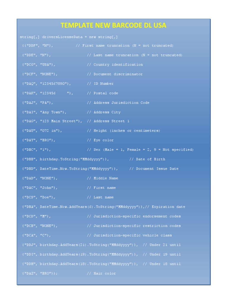 TEMPLATE Barcode DL USA 3 | PDF