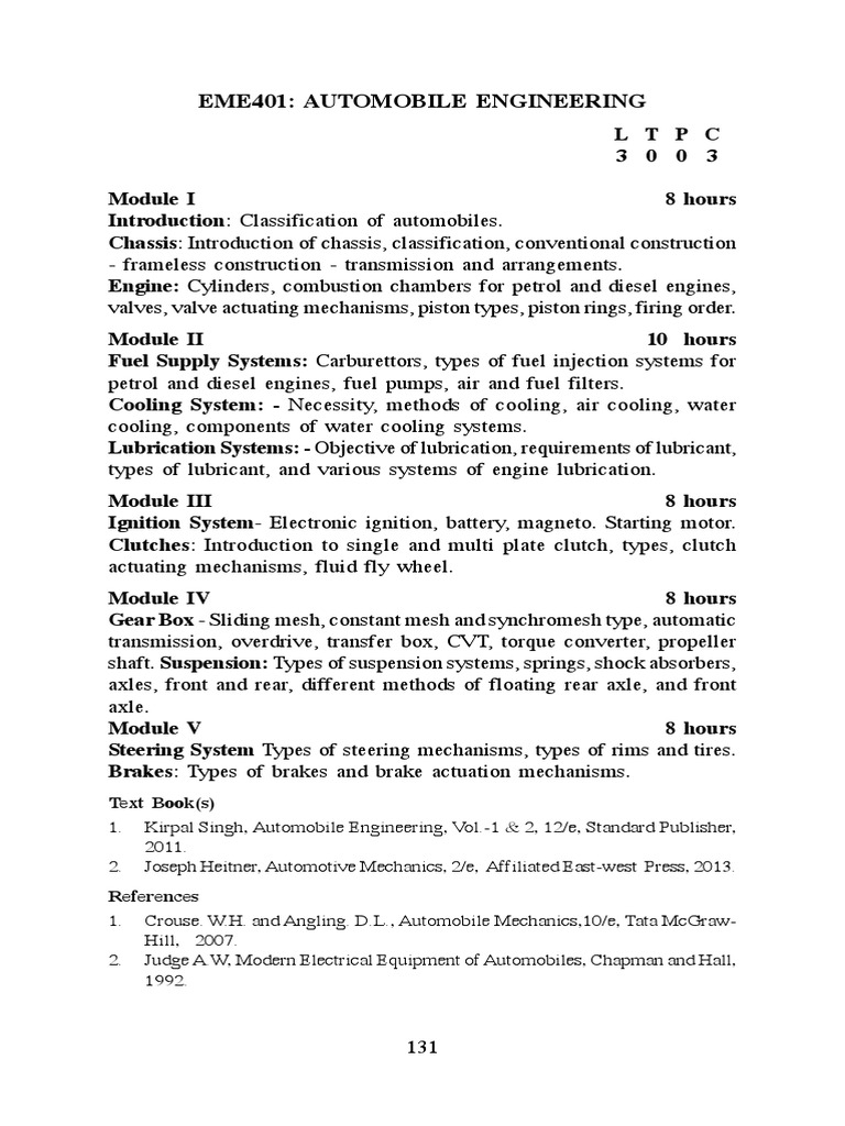 EME401-Automobile Engineering Syllabus | PDF