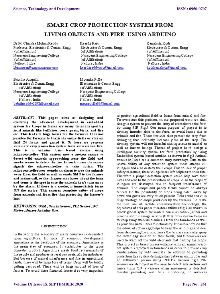 Smart Crop Protection System From Living Objects and Fire Using Arduino ...