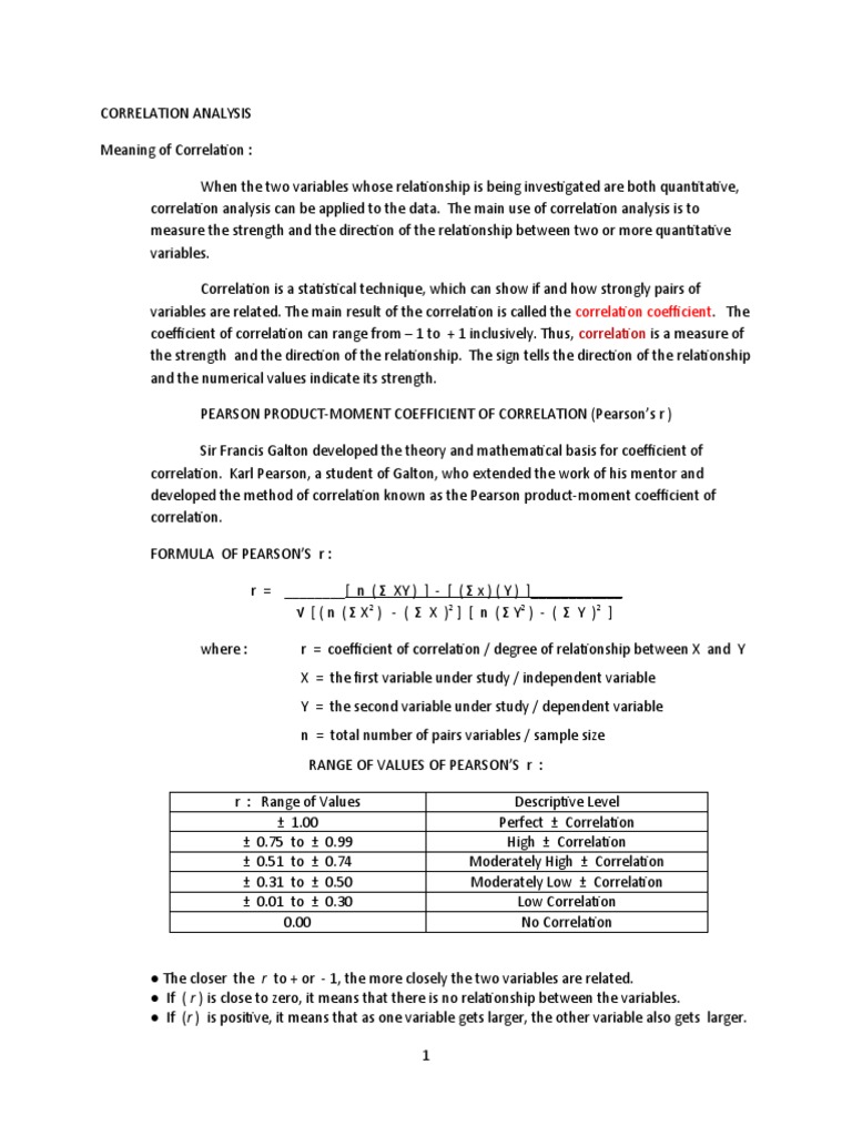 CORRELATION ANALYSIS Pearson's R | PDF | Correlation And Dependence ...