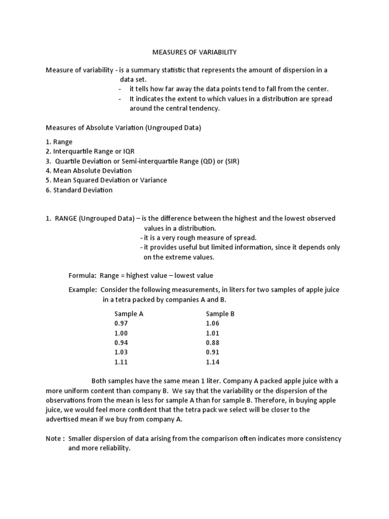 Variability Measures for Ungrouped Data | PDF | Descriptive Statistics ...